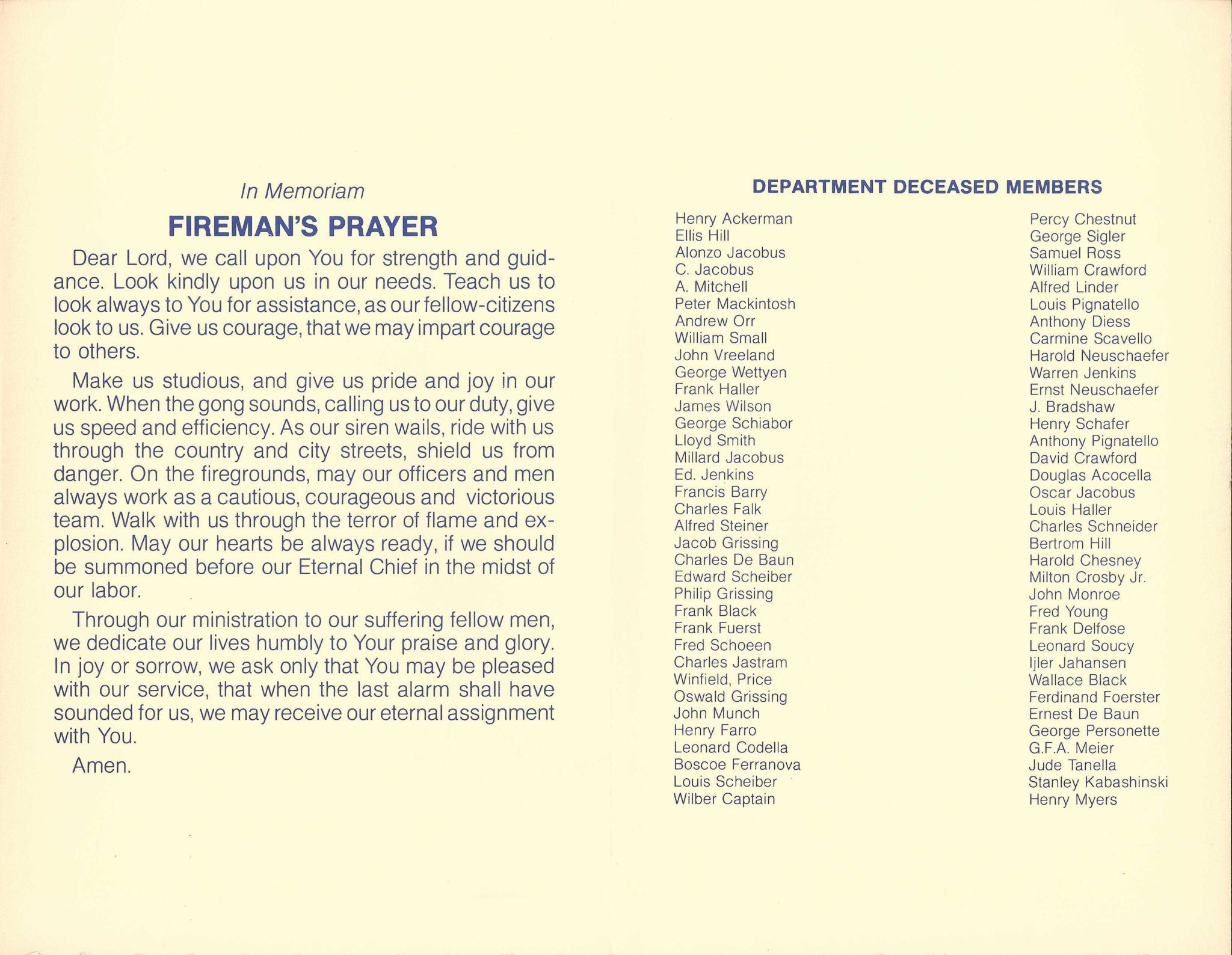 Department Memorial | Cedar Grove Fire Department